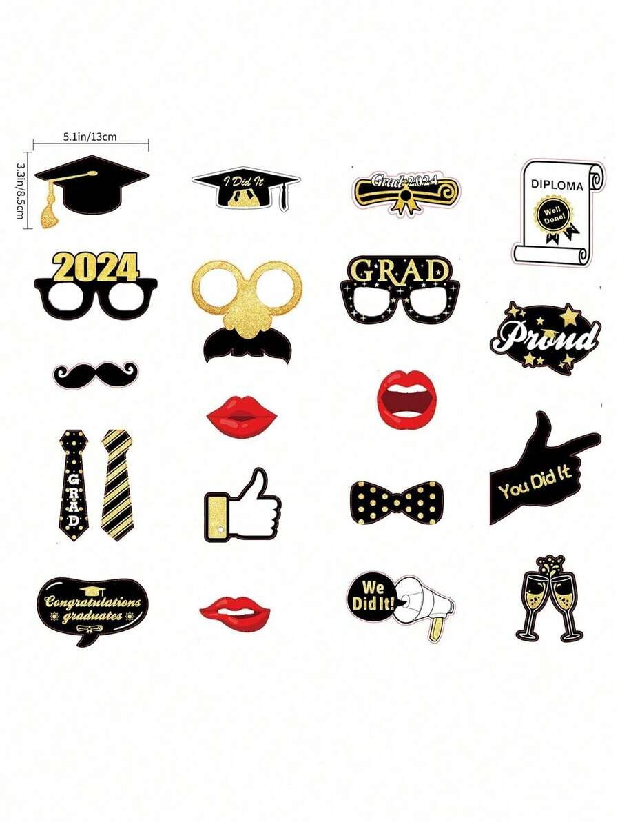 20pcs-Black Gold Graduation Party - Decorations Photo Booth Props DIY ...