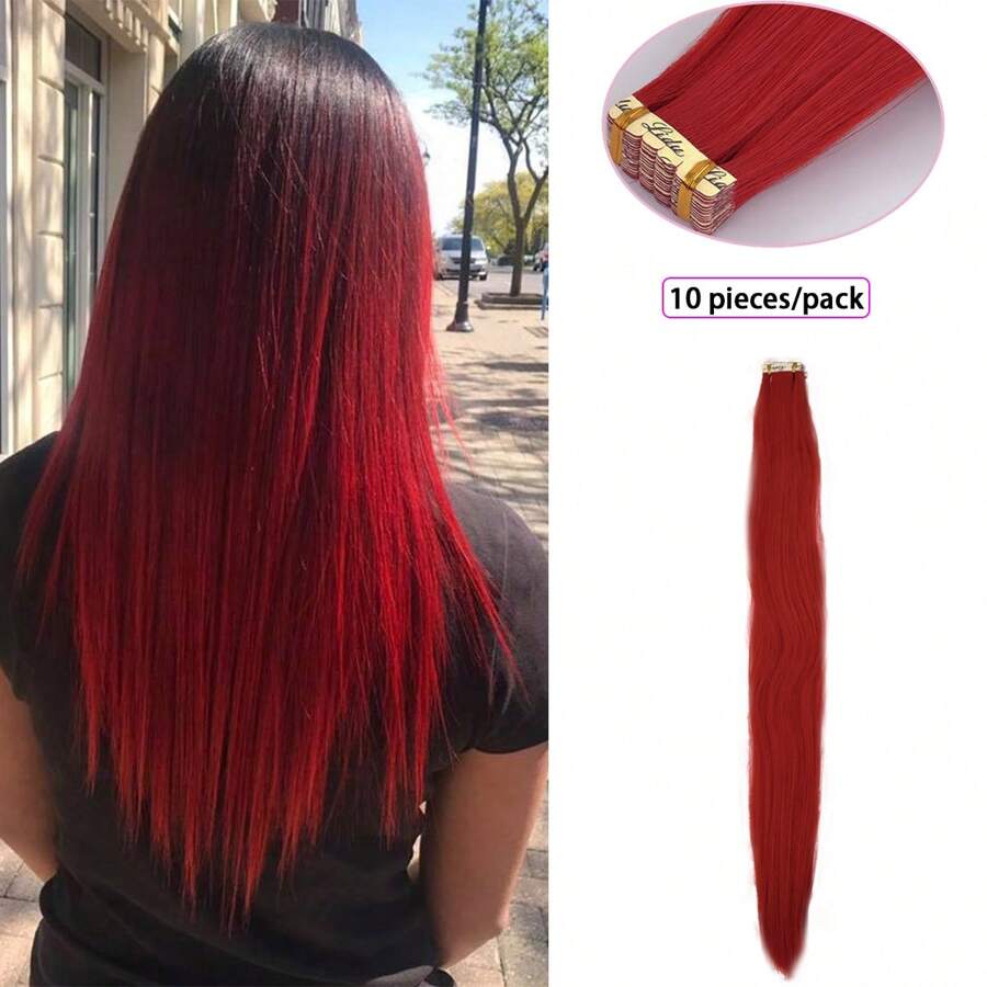 Extensiones de cabello de cinta mini sintético y recto con adhesivo ...