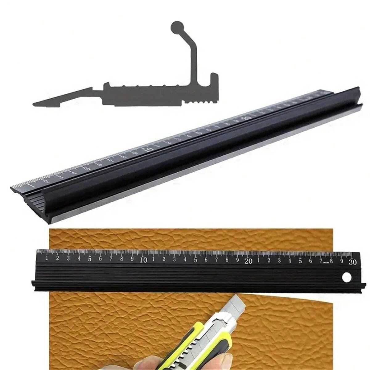 1pc 300mm Aluminum Alloy Straight Ruler Protective Cutting Anti ...