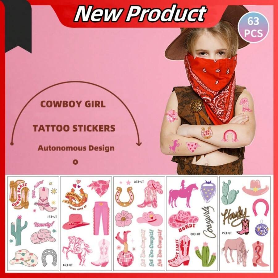 New Design Girl's Cartoon Cowboy Temporary Tattoo Sticker, Cute Animal ...