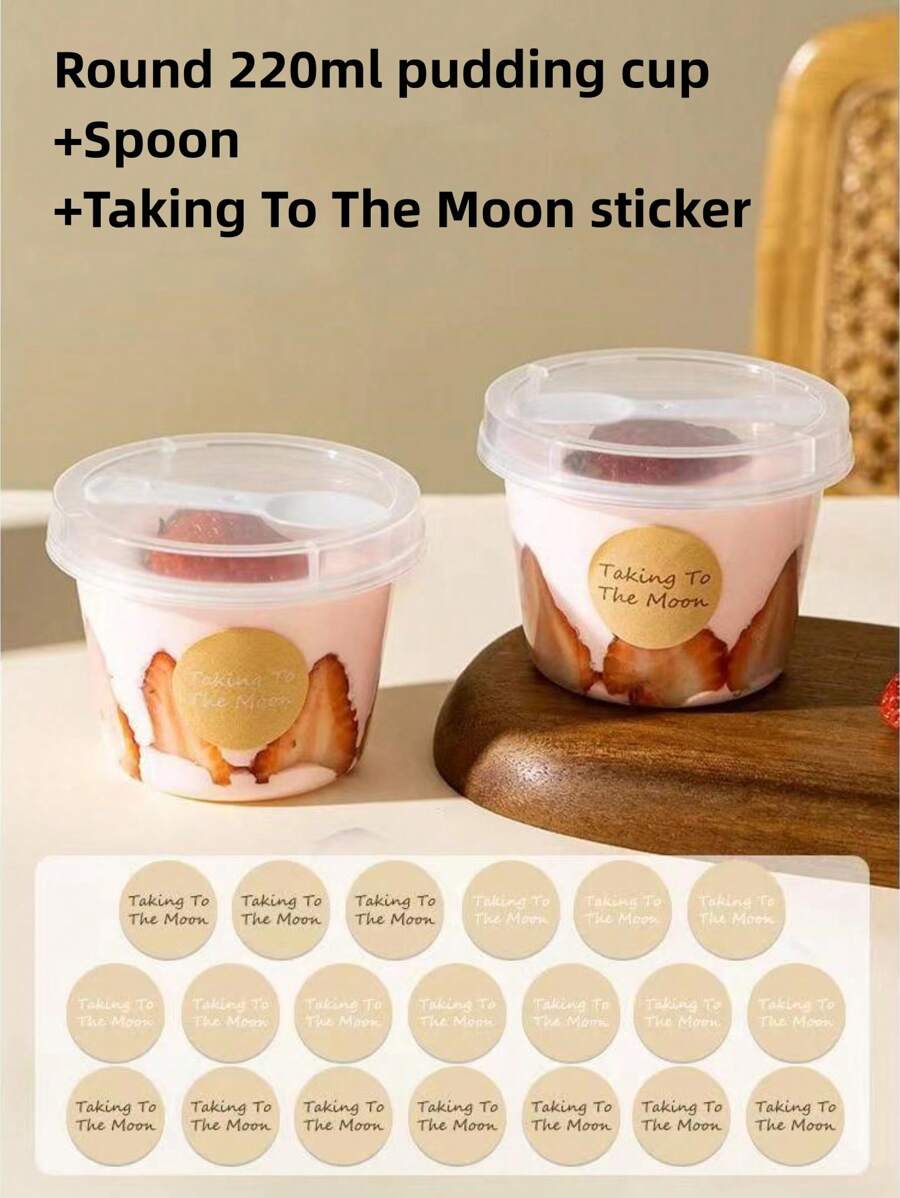 20 Sets Of Plastic Transparent Cups With Lids, Spoons And Stickers ...