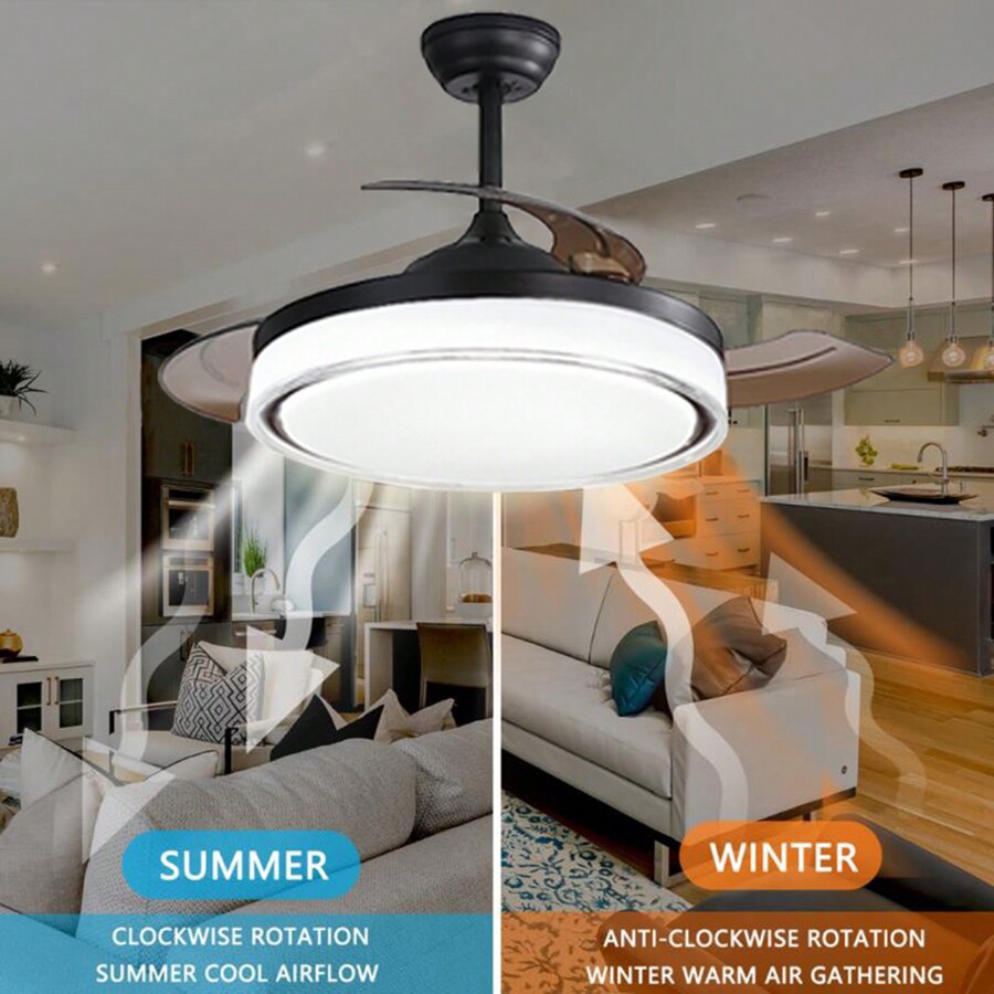 42 Inch Retractable Ceiling Fans With Lights Remote Control,Fandelier ...