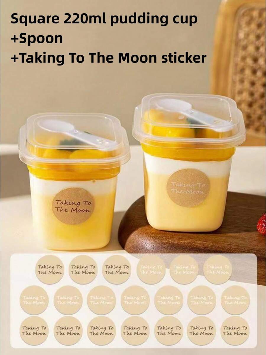 20 Sets Of Plastic Transparent Cups With Lids, Spoons And Stickers ...