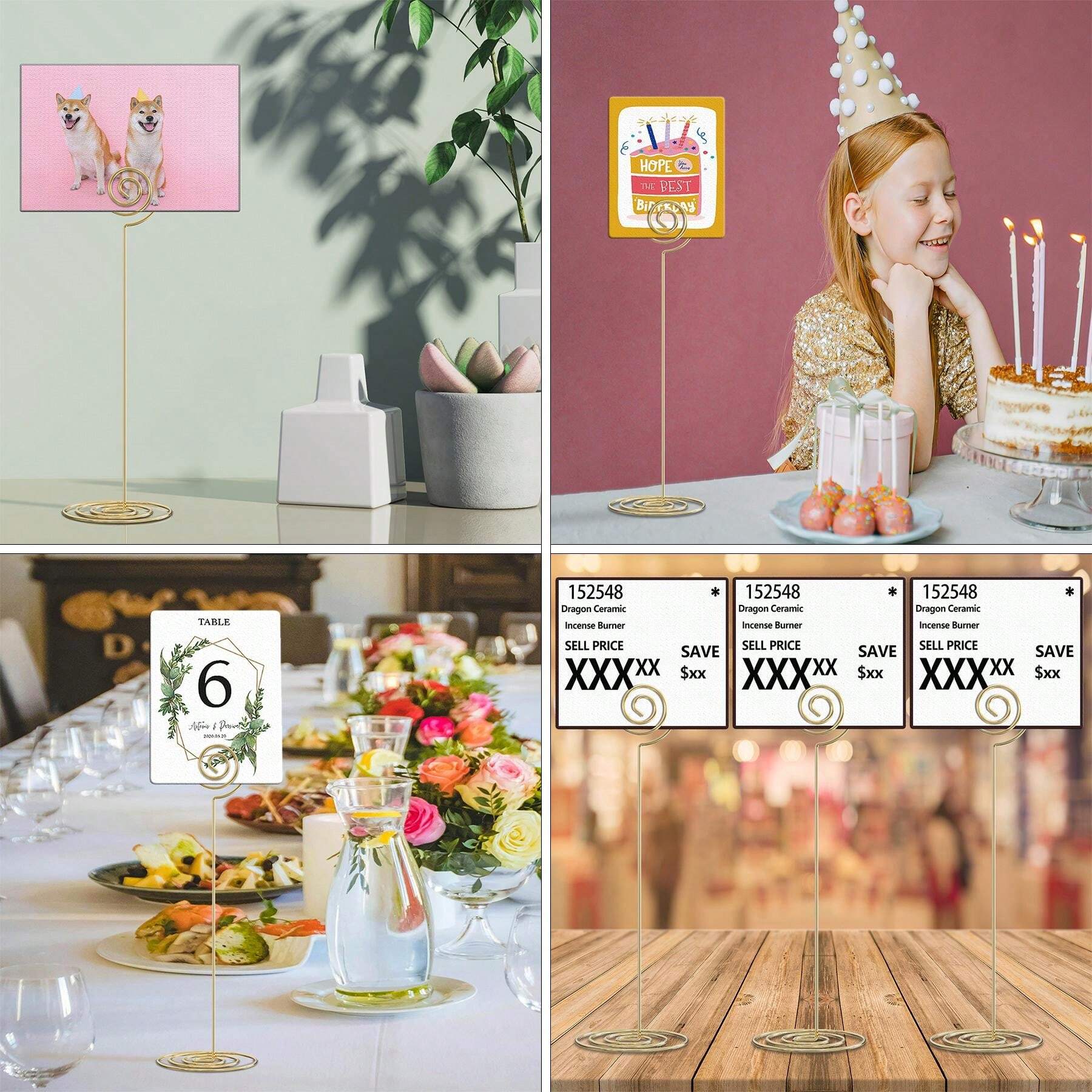 10Pcs, 8.75 Inch/22 Cm Gold Tall Table Number Holders - Spiral Ring ...