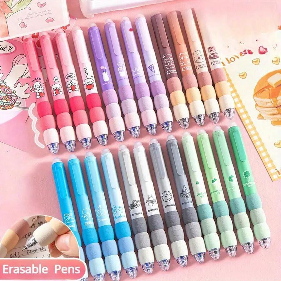 Erasable Gel Ink Pens, Cartoon Cute Gel Pens, Aesthetic Retractable Pens Soft Grip Pen, 0.5mm ...
