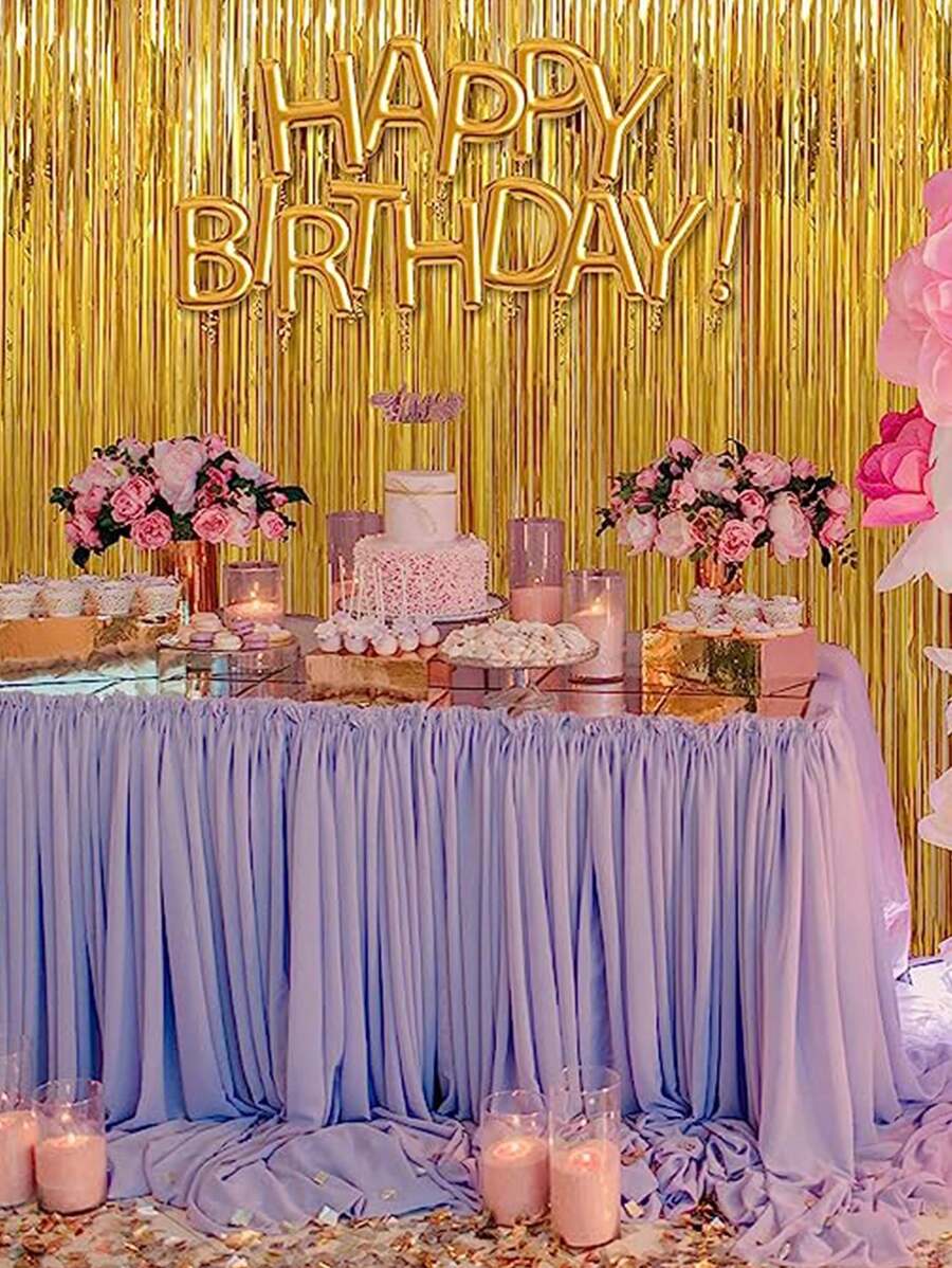 1 Pack Gold Foil Fringe Backdrop Curtains, Tinsel Streamers Birthday ...