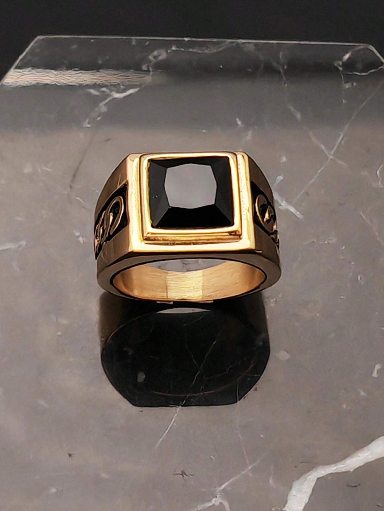 Fashion Jewelry Onyx Black Stone Stainless Steel Men 18K Gold Plated ...