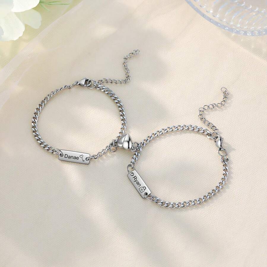 2Pcs Minimalist Magnetic Heart Shaped Couple Bracelet Set Matching ...