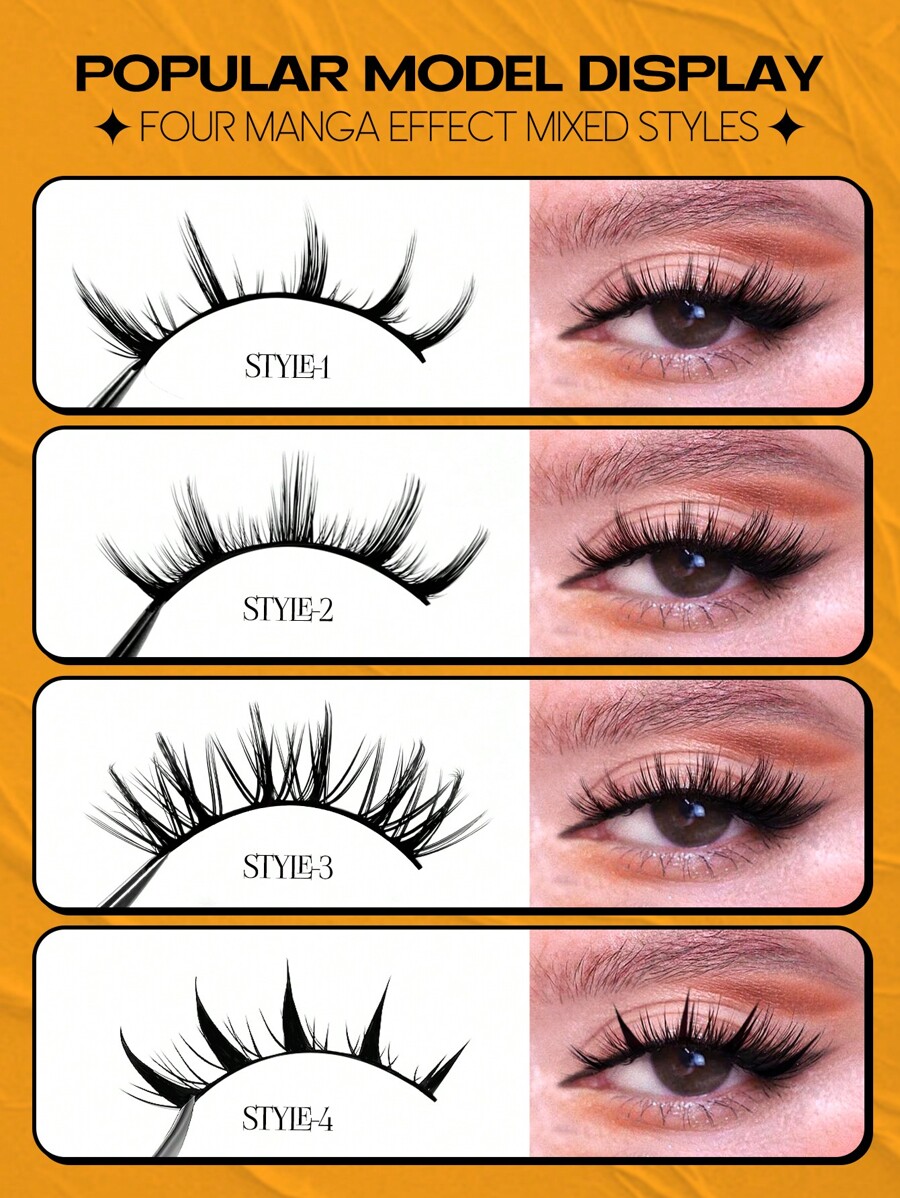 GROINNEYA 20 paires de cils Manga Wet Anime quatres styles de faux cils ...