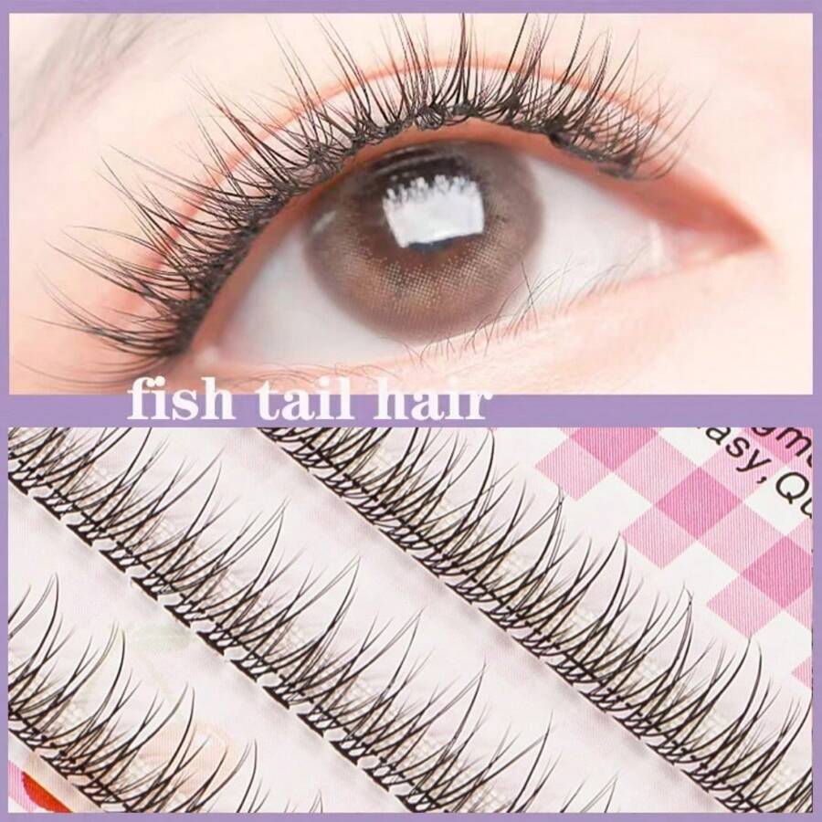 DIY 120pcs Clusters Fishtail Eyelashes Natural Slender Cross Simulation ...