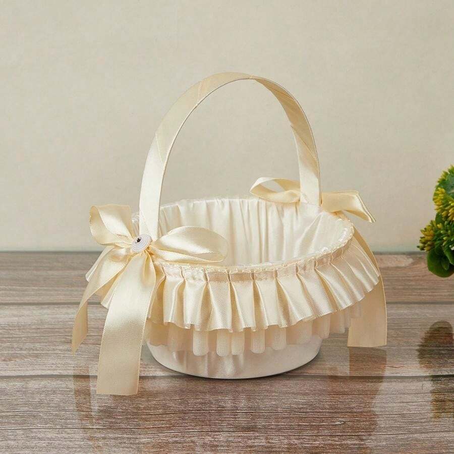 1 canasta de florista de bodas con borde de falda plisada, de color oro ...