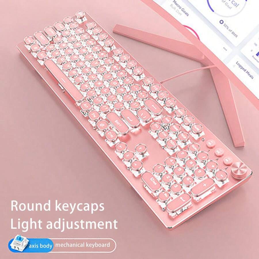 EWEADN Teclado mecânico redondo rosa EWEADN TK100 para digitção com ...