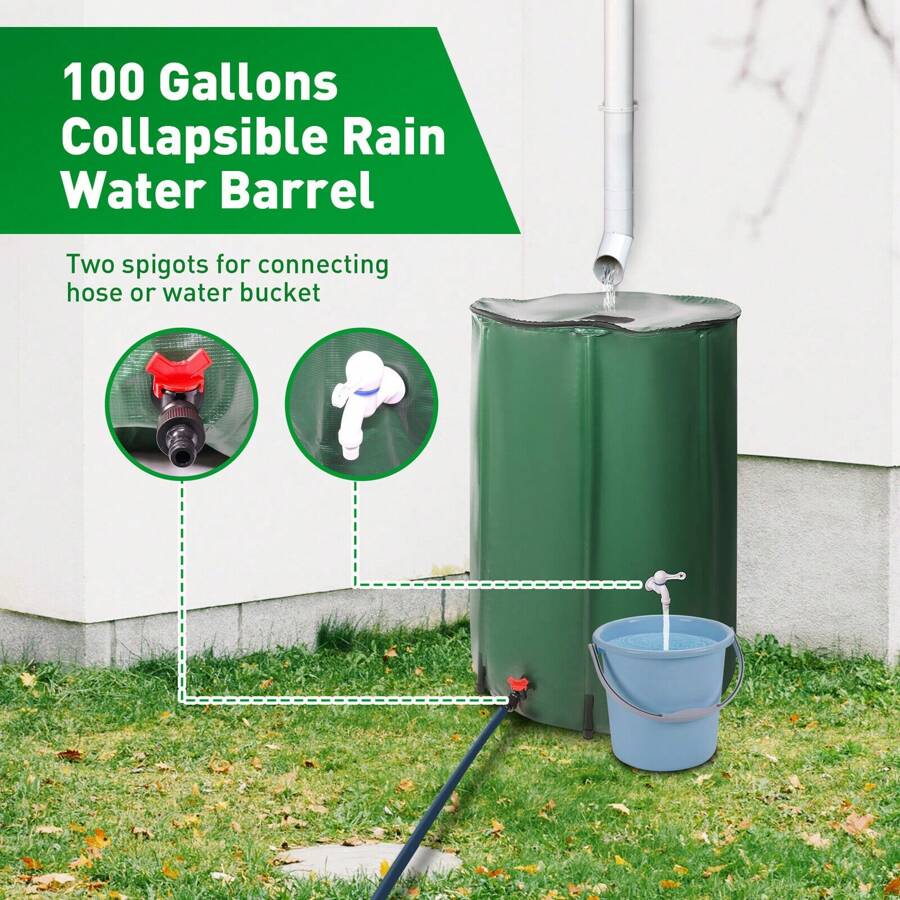 CHENGTUO Collapsible Rain Barrel 100 Gallon Large Capacity With Spigots ...