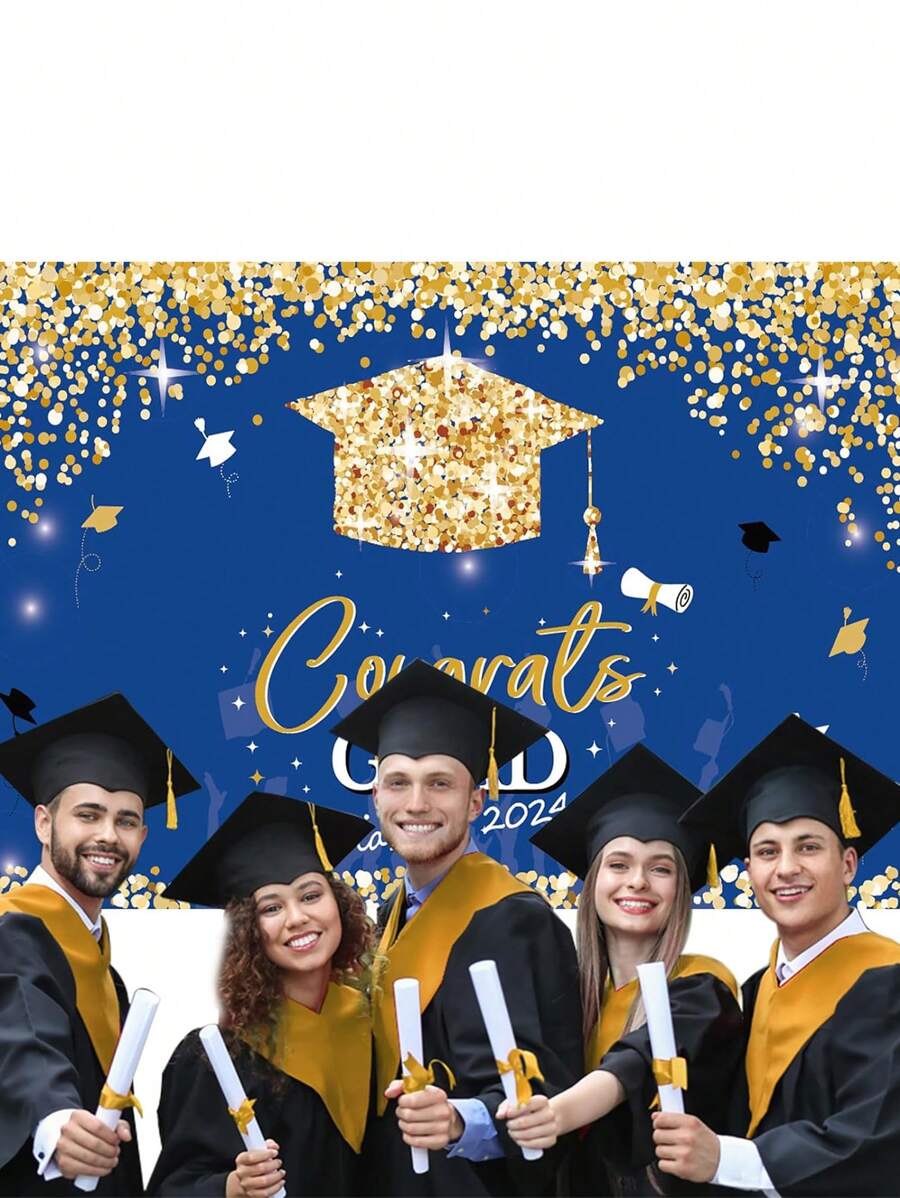 2024 Graduation Decorations Class Of 2024-Glitter Blue And Gold Large ...