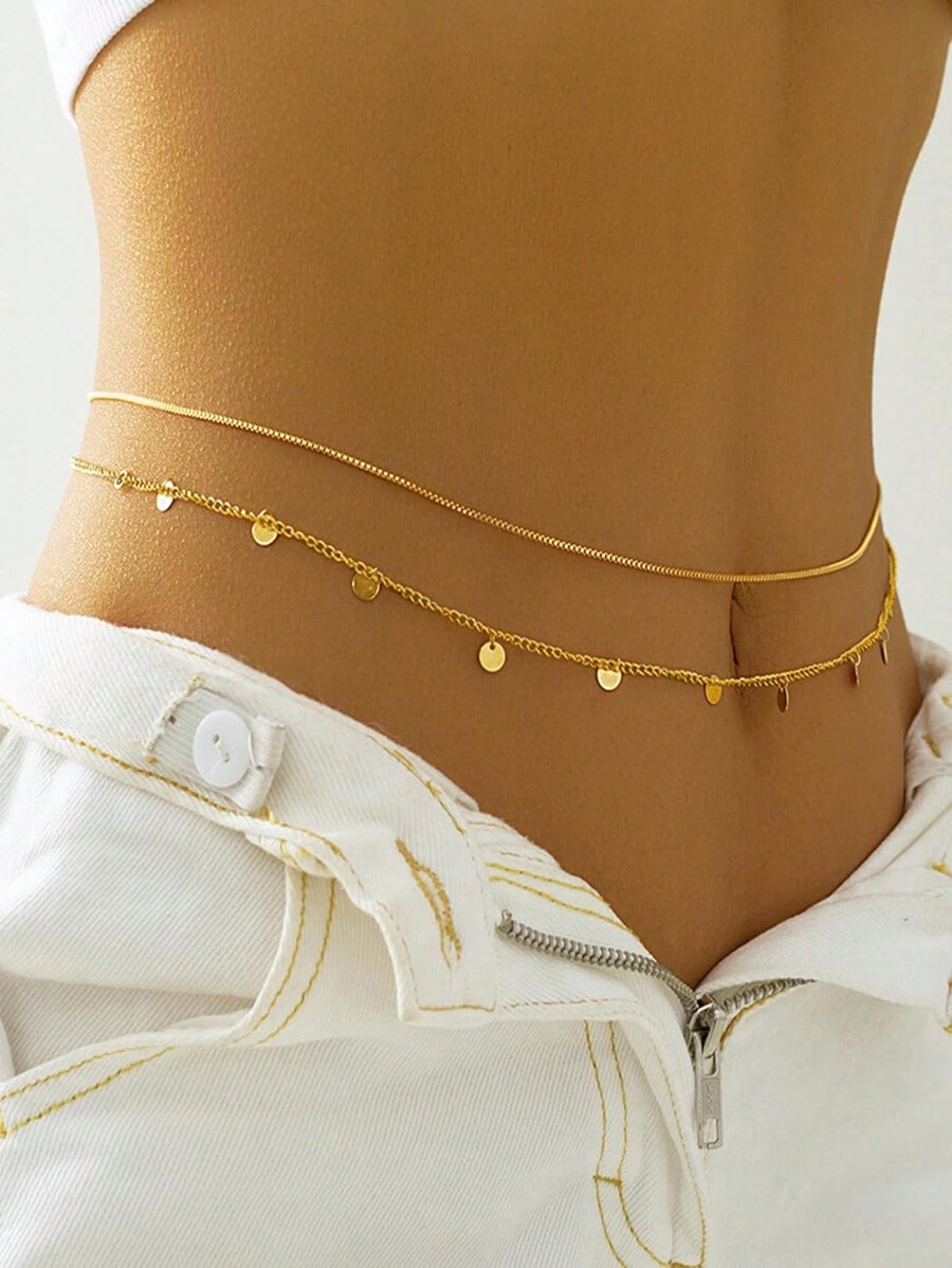 2pcs 14K Gold Layered Beach Waist Chain, Adjustable Belly Chain For ...