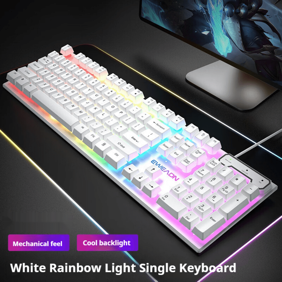 EWEADN Wired Gaming Keyboard, 104 Key RGB Backlit Mechanical Feel ...