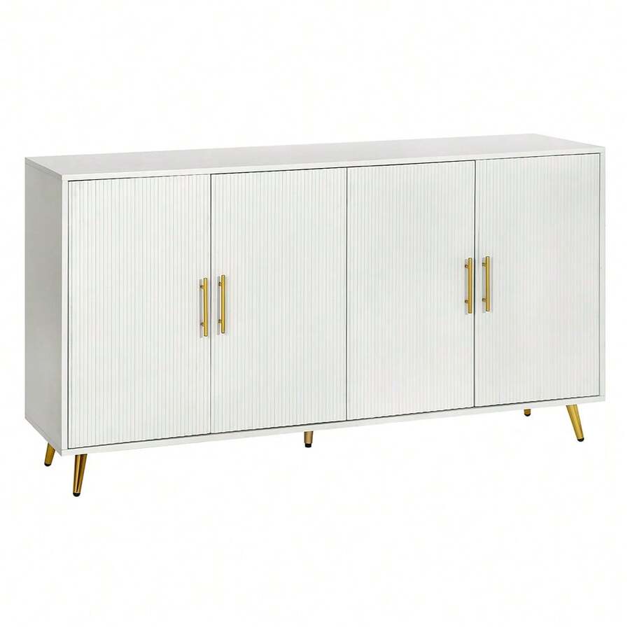 Wood TV Stand With Storage Cabinet & Adjustable Shelves, Media TV ...