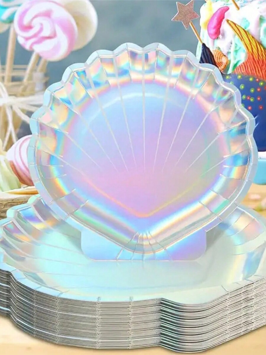 8pcs, Mermaid Party Shell Paper Plate Set - Disposable Plates ...