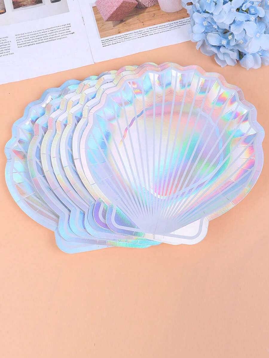 8pcs, Mermaid Party Shell Paper Plate Set - Disposable Plates ...