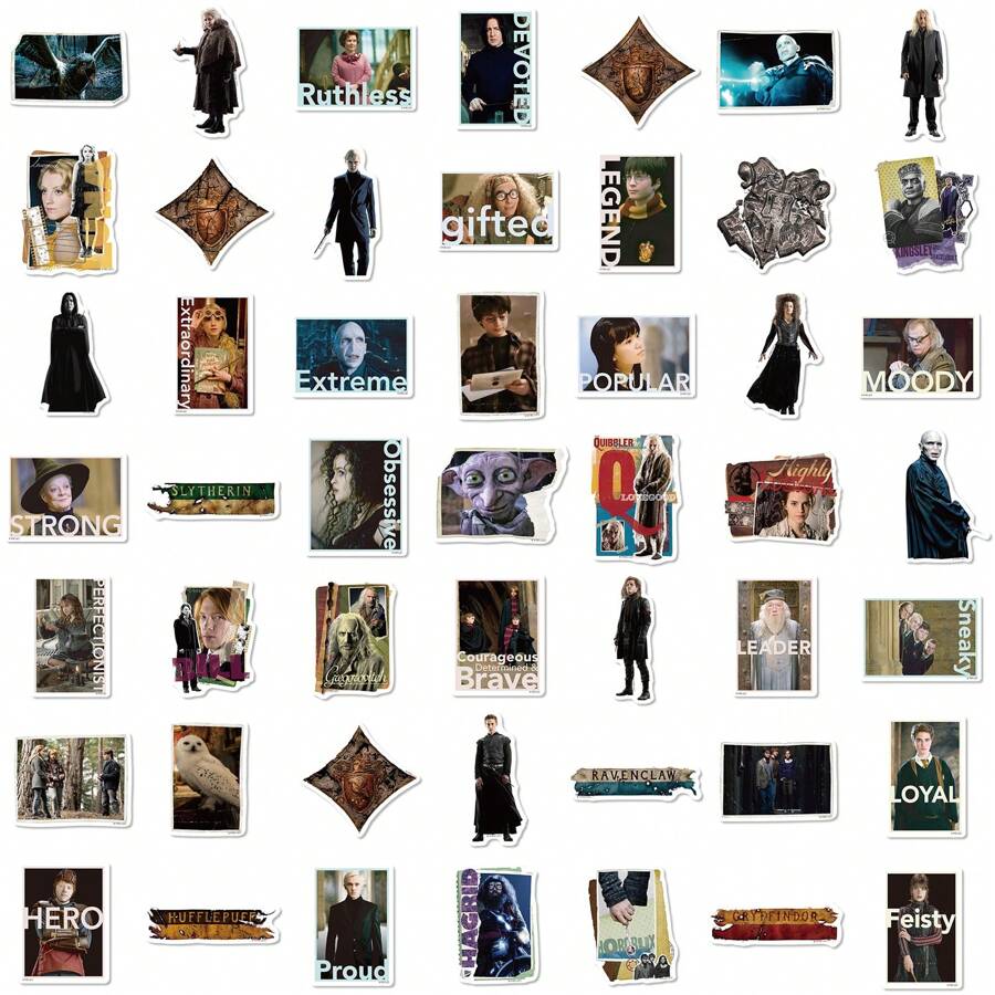 50pcs Harry Potter Hogwarts Characters Vintage Style Irregular Vinyl ...