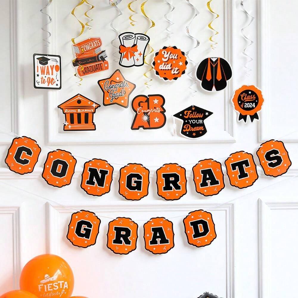 11pcs Set Class Of 2024 Graduation Party Decorations Orange