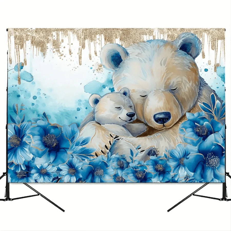 1pc Bear Shower Party Backdrop We Can Bearly Wait Watercolor Blue ...