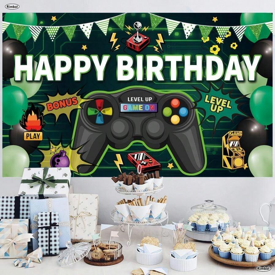 1pc Video Games Happy Birthday Background Game Birthday Party ...