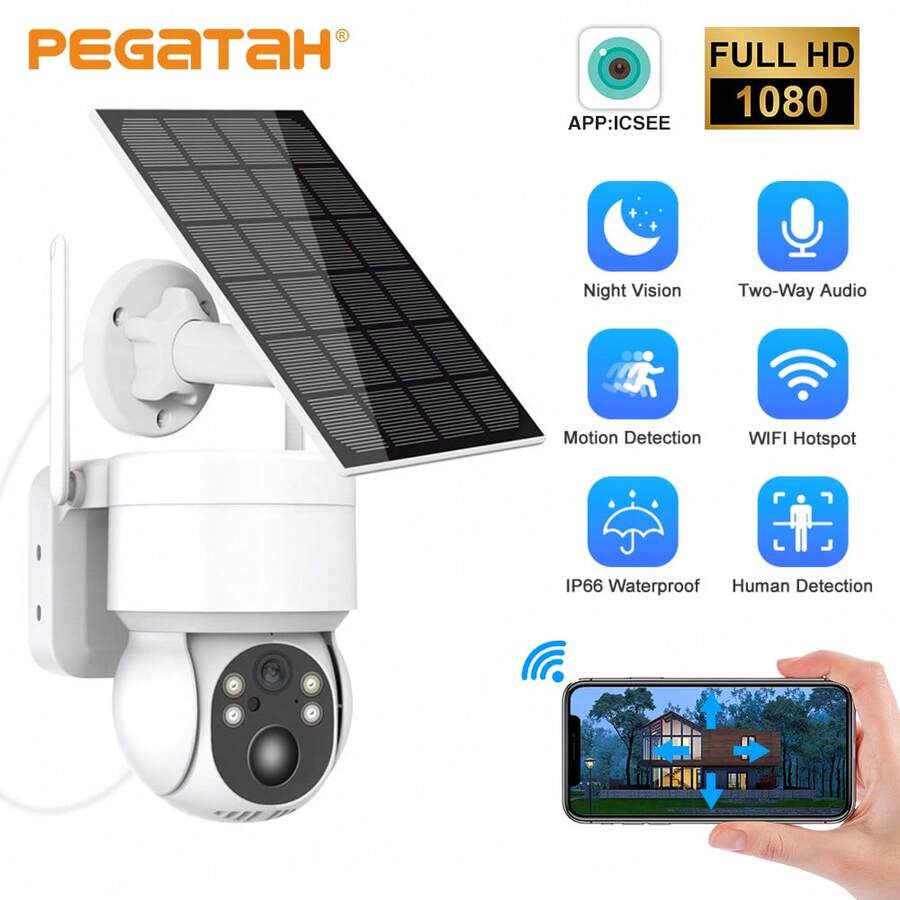 Solar PTZ Camera Wifi Outdoor 1080P PIR Human Detection Wireless ...