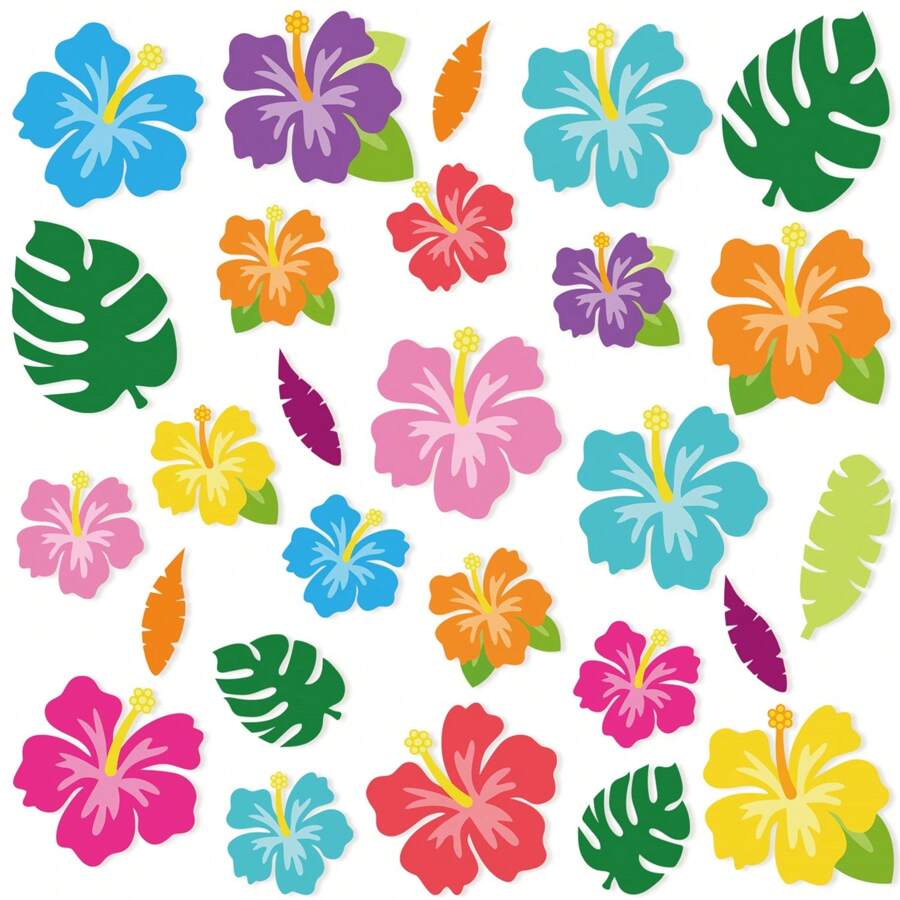 49Pcs Luau Hibiscus Flower Cutouts Back To School Hawaiian Floral ...