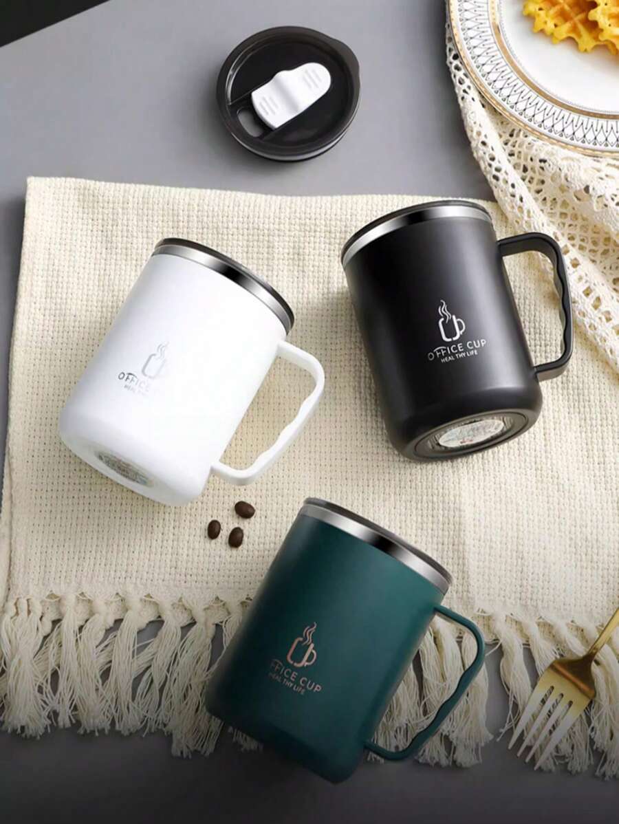 500ml Stainless Steel Double-Wall Insulated Mug With Handle And Lid ...