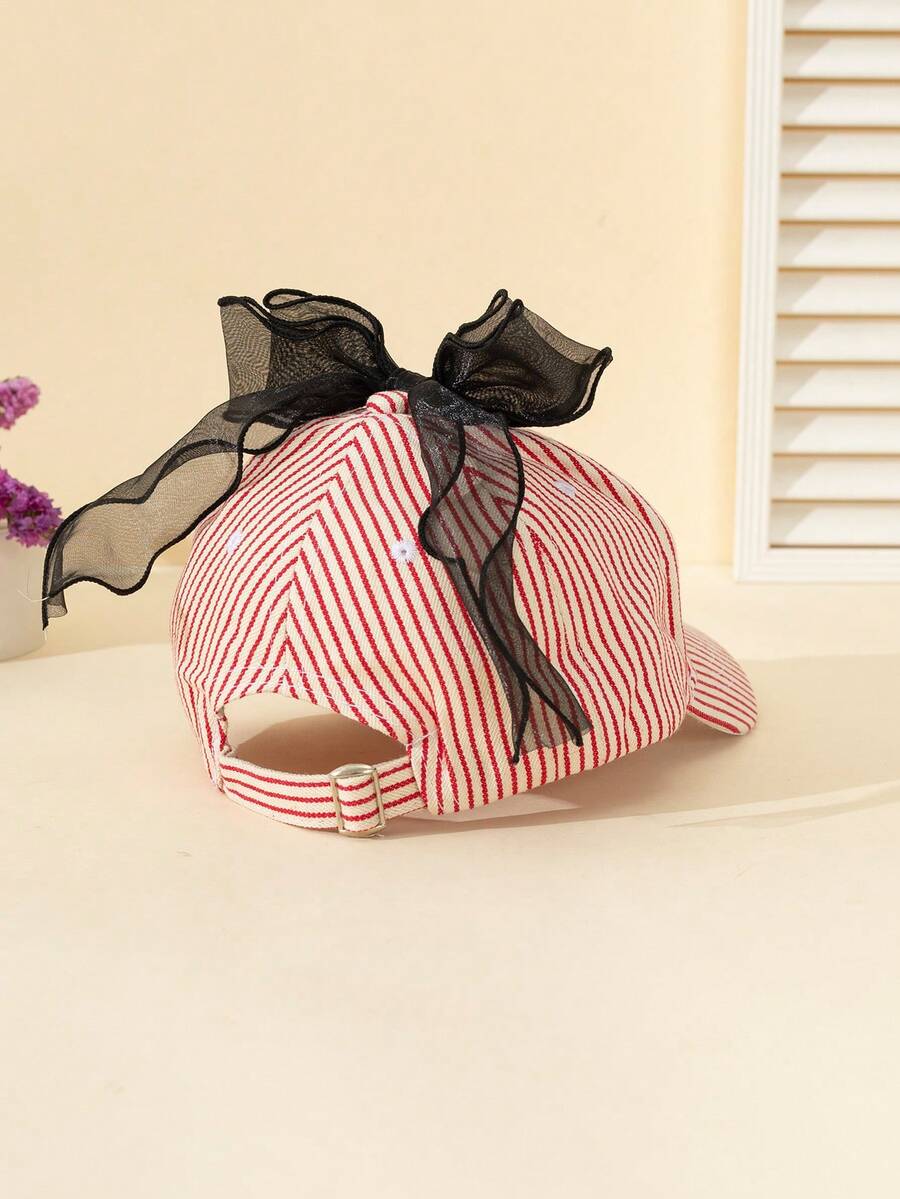 New Red & White Striped Baseball Cap With Black Lace Decor Children ...