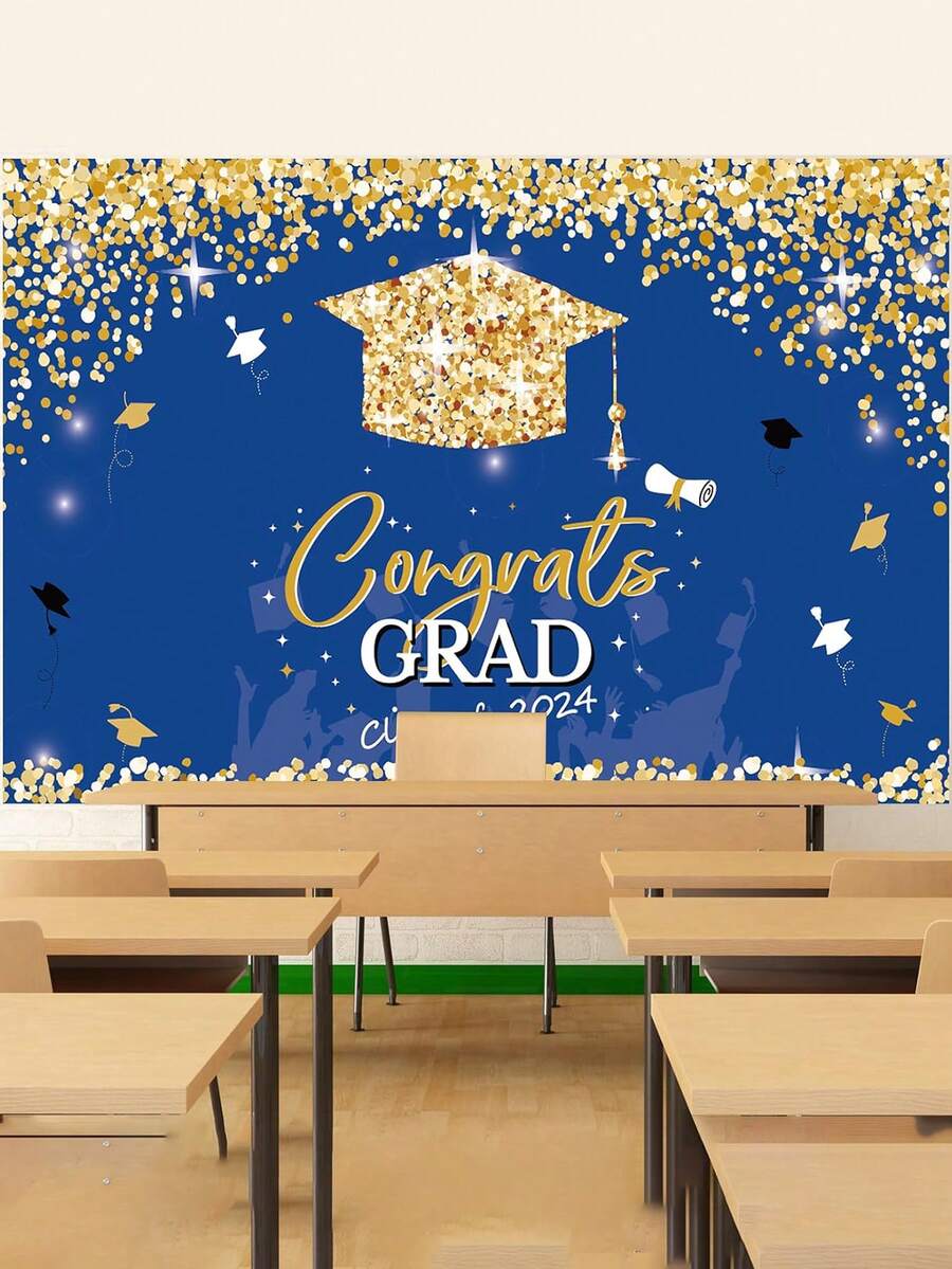 2024 Graduation Decorations Class Of 2024-Glitter Blue And Gold Large ...