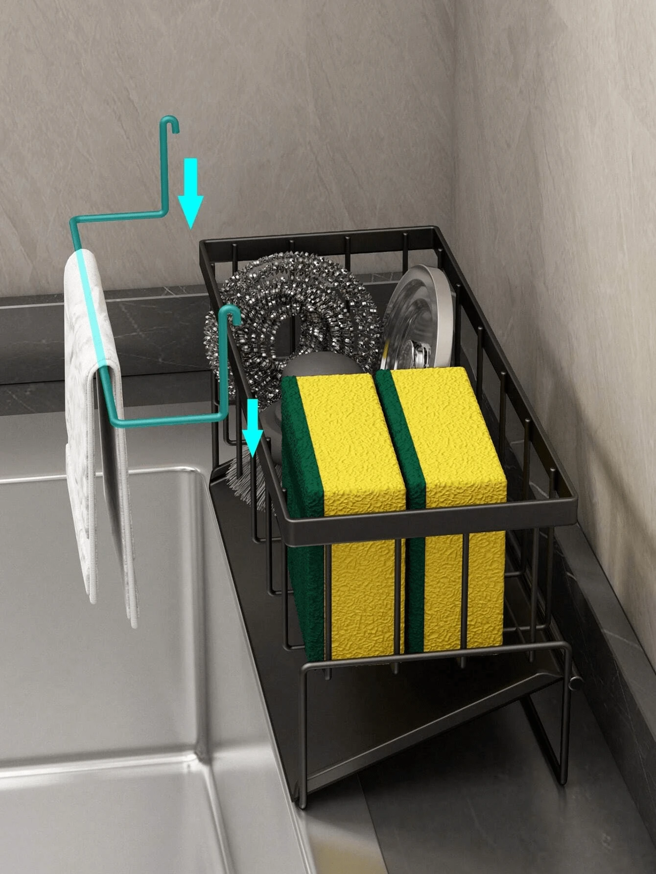 Kitchen Storage Rack Sink Sponge Rack, Stainless Steel Wire Ball Rack ...