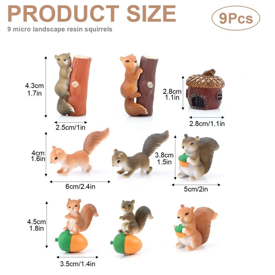 9 Pcs Garden Squirrel Figurines, Mini Squirrel Animal Figure Miniature ...