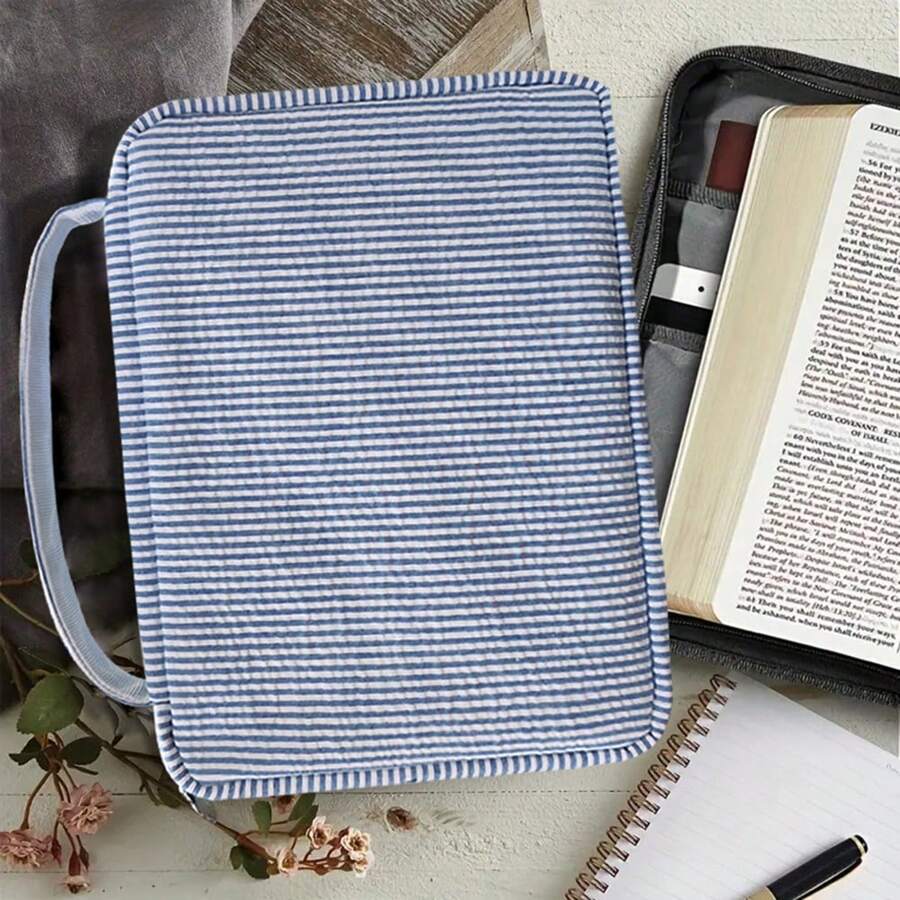 Bible Cover Seersucker Bible Case With Handle & Bookmark, Bible Book ...
