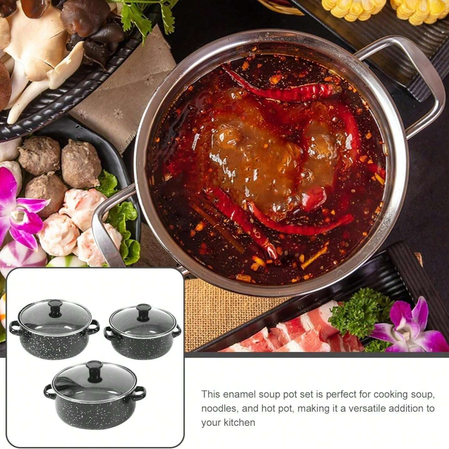 Five-Piece Enameled Pitted Stockpot Serving Pot Set – Versatile ...