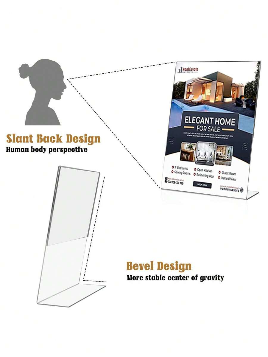 A4 Acrylic Sign Holder,L-Shape Vertical Slant Back A4 Perspex Display ...