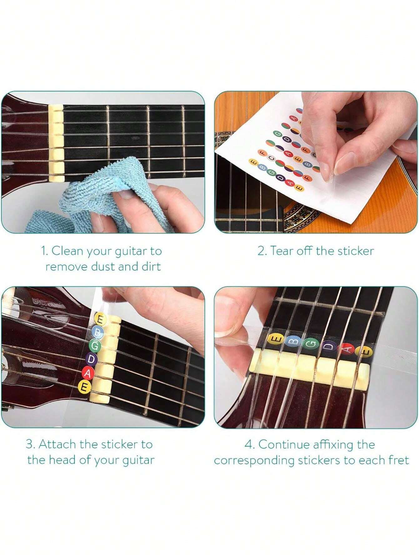 1 Pc/2 Pcs Guitar Fretboard Stickers, Guitar Note Stickers, Learn ...