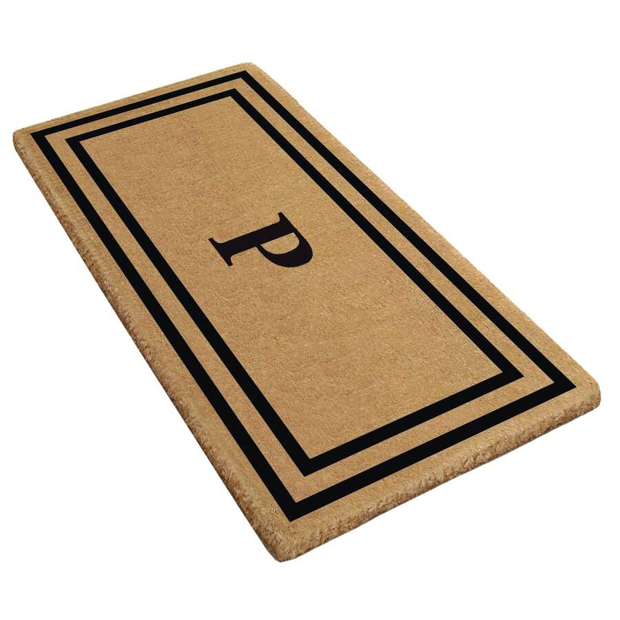 Heavy Duty Coir Door Mat Thin Double Picture Frame, Monogram P - Black ...