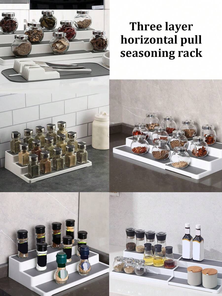 1pc 3 Tier Expandable Spice Rack,Expandable Skid And Waterproof Kitchen ...