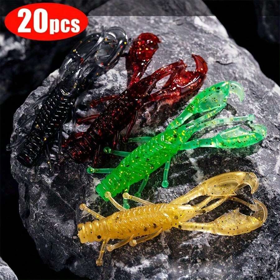 20pcs Soft Lead-Free Artificial Shrimp Lures Set With Life-Like Shrimp ...