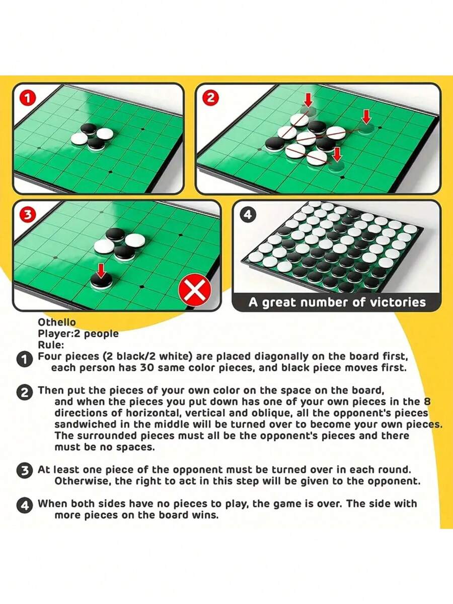 1pc Othello Board Game Original Toy Classic Strategy Board Game With Folding Magnetic Board For 