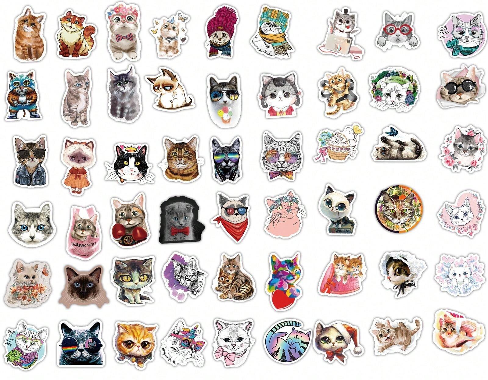 80pcs Cat Meme Stickers, Cute Cat Waterproof Stickers Pack, Kawaii ...