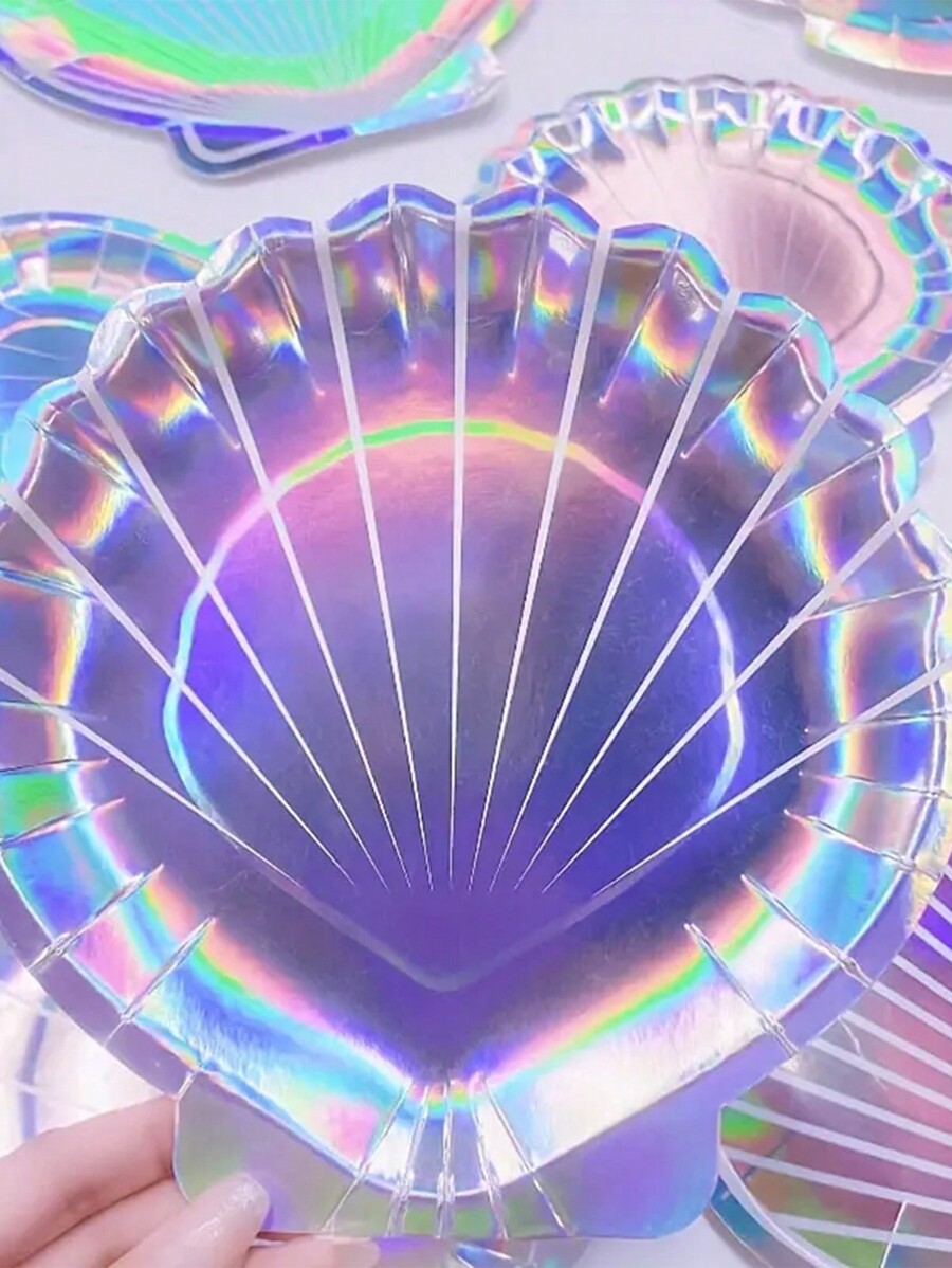 8pcs, Mermaid Party Shell Paper Plate Set - Disposable Plates ...