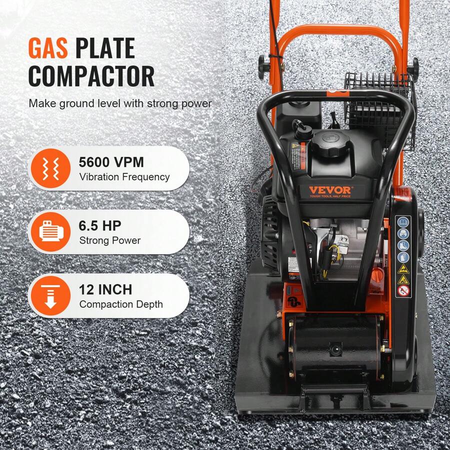 VEVOR 6.5HP Plate Compactor, 196CC Gas Engine, 4200 Lbs Vibratory ...