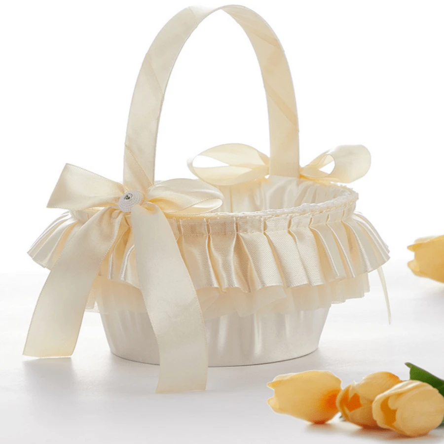 1 canasta de florista de bodas con borde de falda plisada, de color oro ...