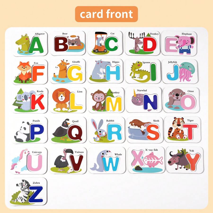 Alphabet Flash Cards Set - ABC Wooden Letters And Numbers Animal ...