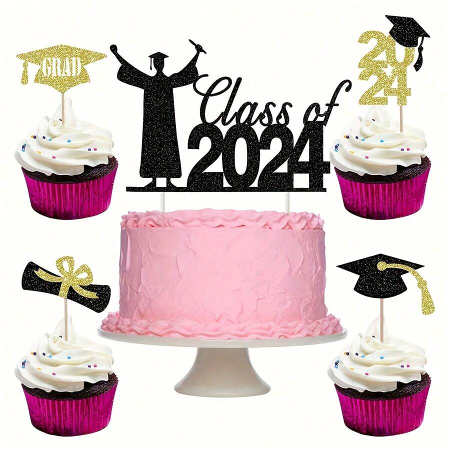 5pcs Graduation Cupcake Topper 2024 Graduation Party Decorations, Black ...