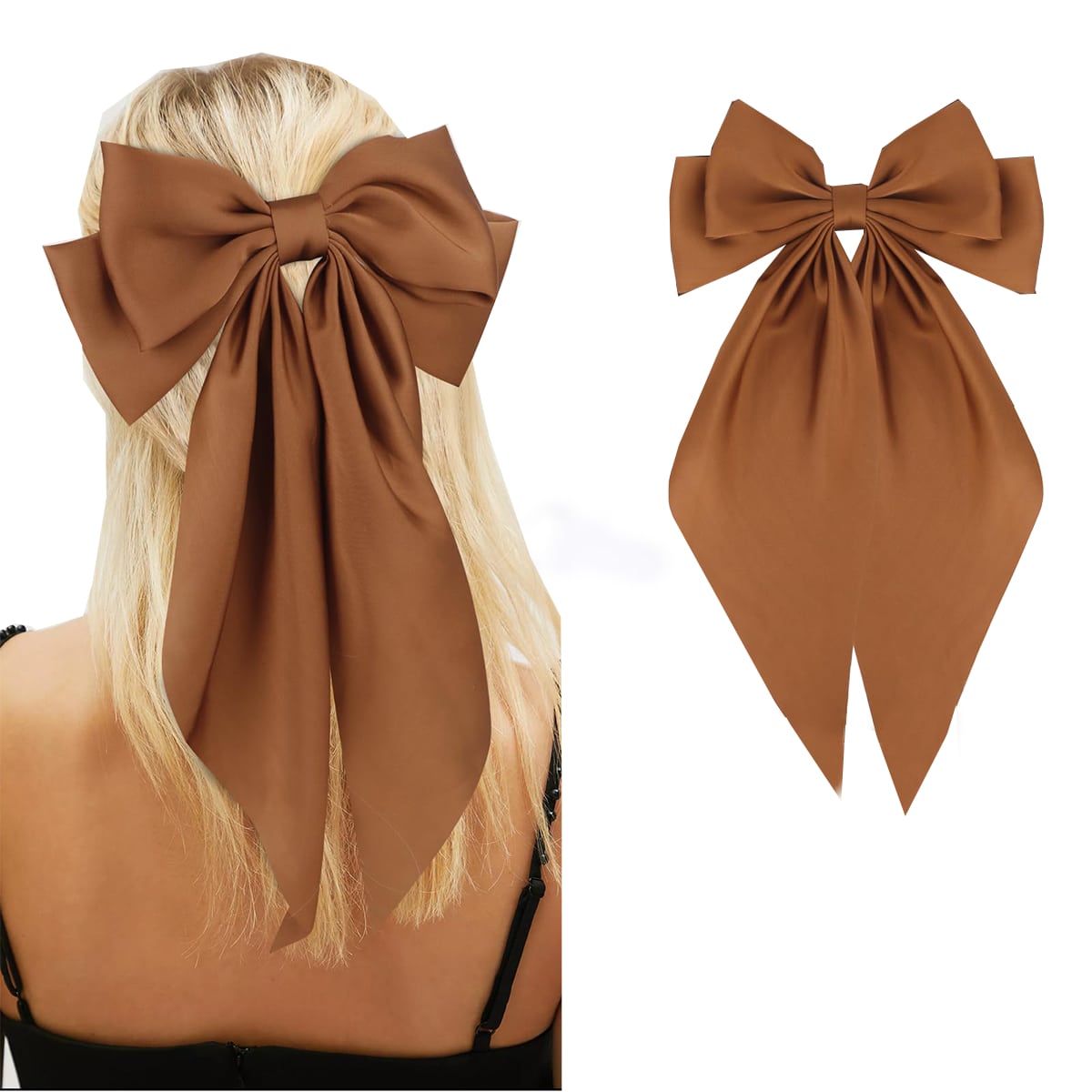 1 PC Large Hair Bow Clips For Women Girls Silky Satin Hair Barrettes ...