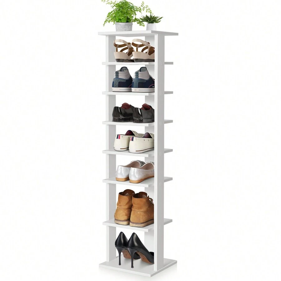 7-Tier Vertical Shoe Rack, Tall Narrow Shoe Storage Stand W/ Anti ...